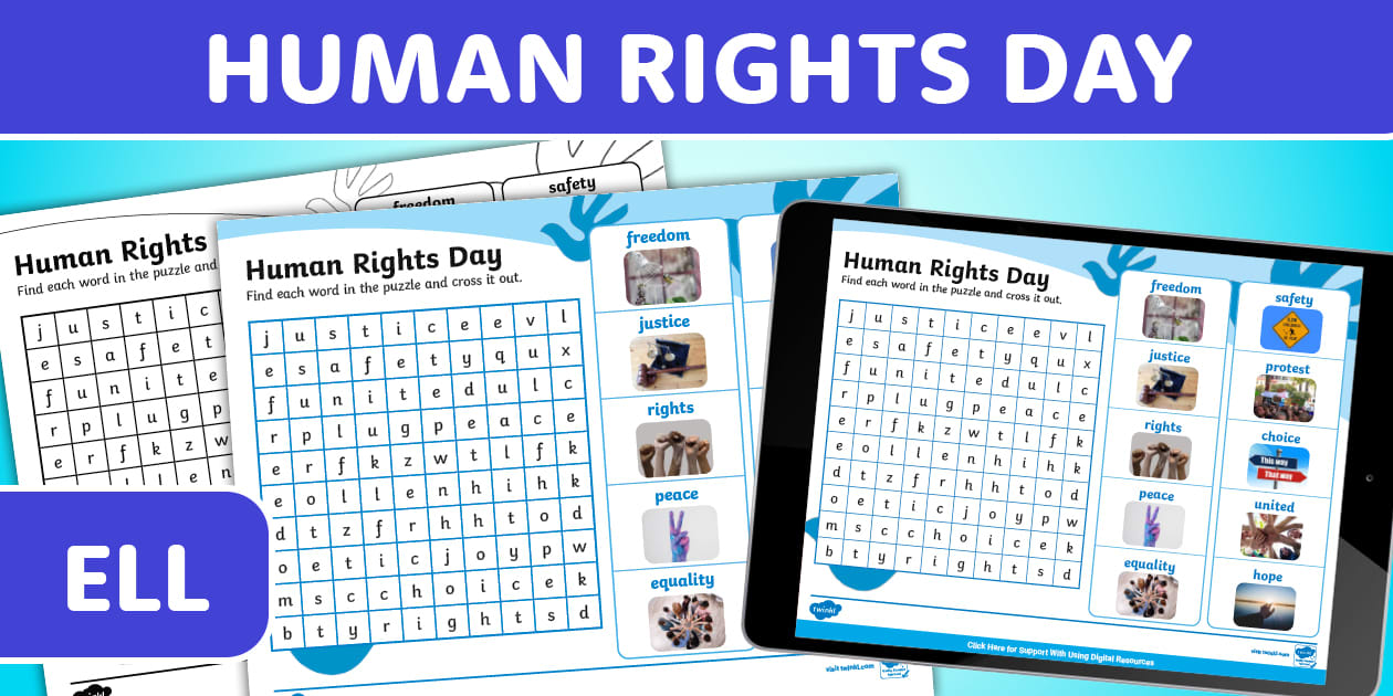 Human Rights Day Word Search for ELL (teacher made) - Twinkl