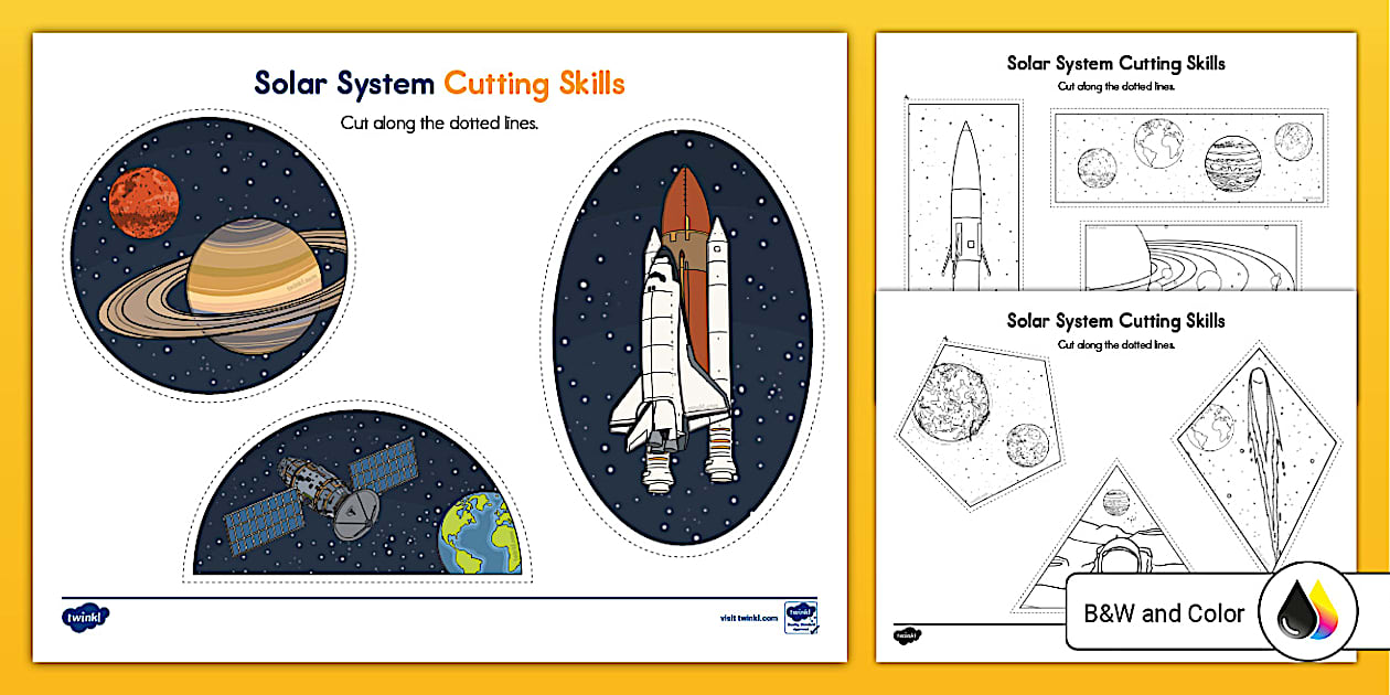 Solar System Cutting Skills Worksheets - Twinkl