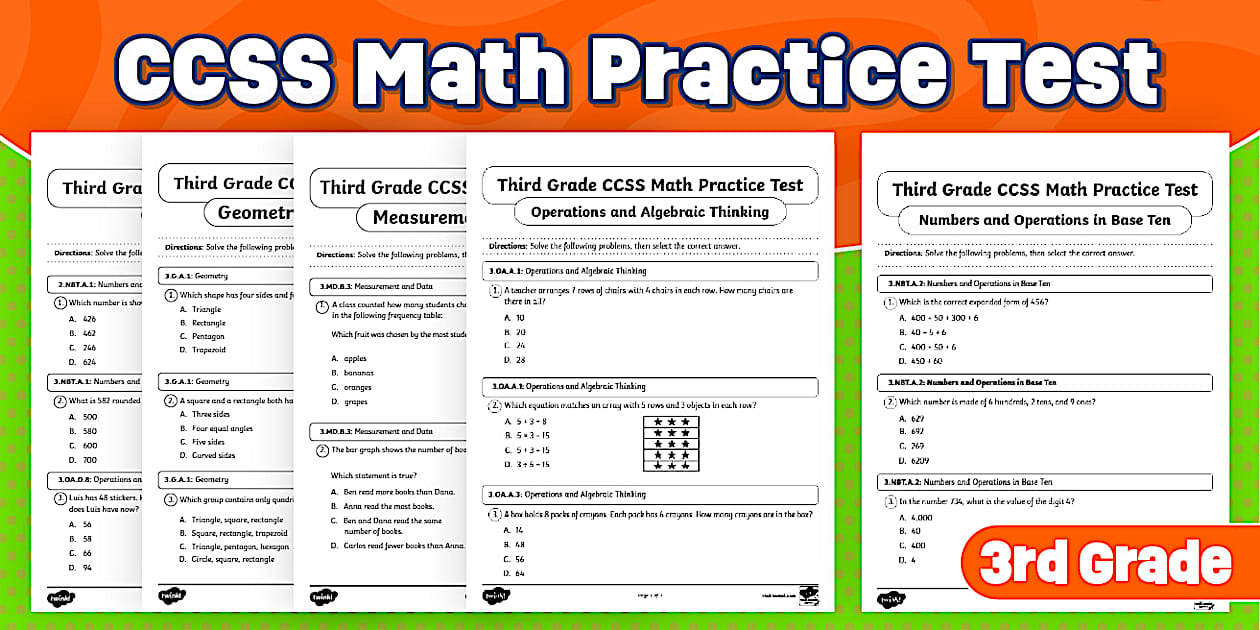 Third Grade Math Practice Tests Pack | CCSS Test Prep