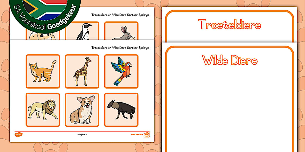 Troeteldiere en Wilde Diere Sorteer Speletjie (Teacher-Made)