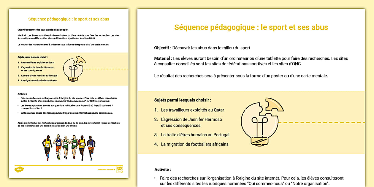 Séquence pédagogique : le sport et ses abus - Twinkl
