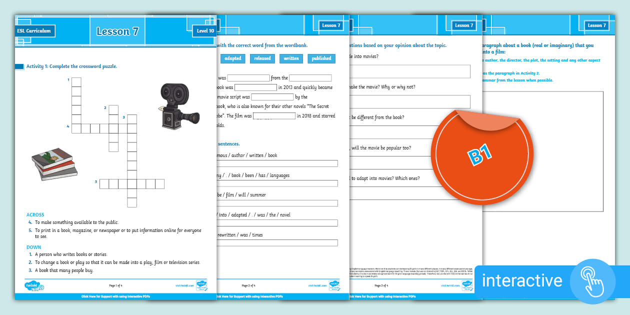 ESL Curriculum Level 10, Lesson 7 Interactive Activity Sheet