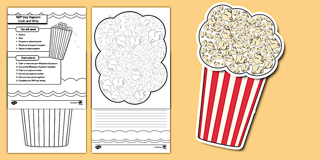100th Day Popcorn Craft and Write Activity (teacher made)