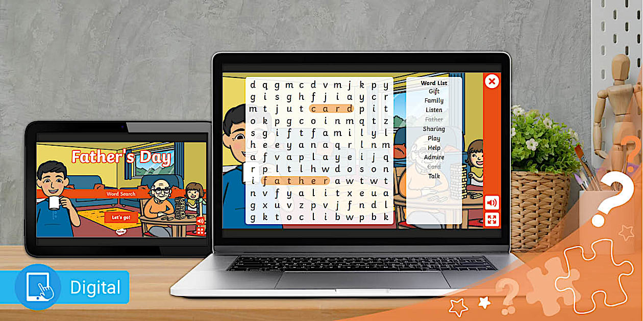 Father's Day Word Search Interactive Puzzle Game - Kids