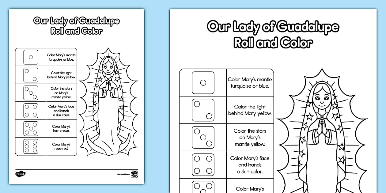 Our Lady of Guadalupe Roll and Color Worksheet - Twinkl