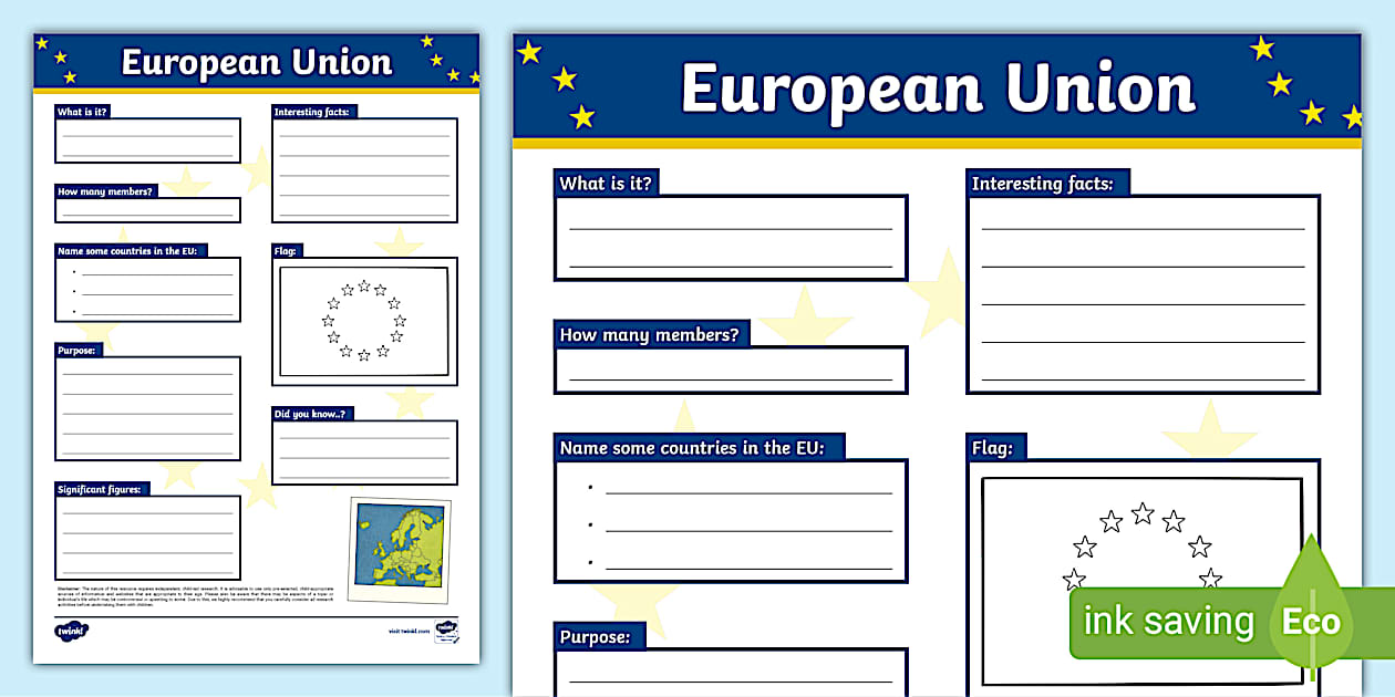 European Union Fact File Template (teacher made) - Twinkl