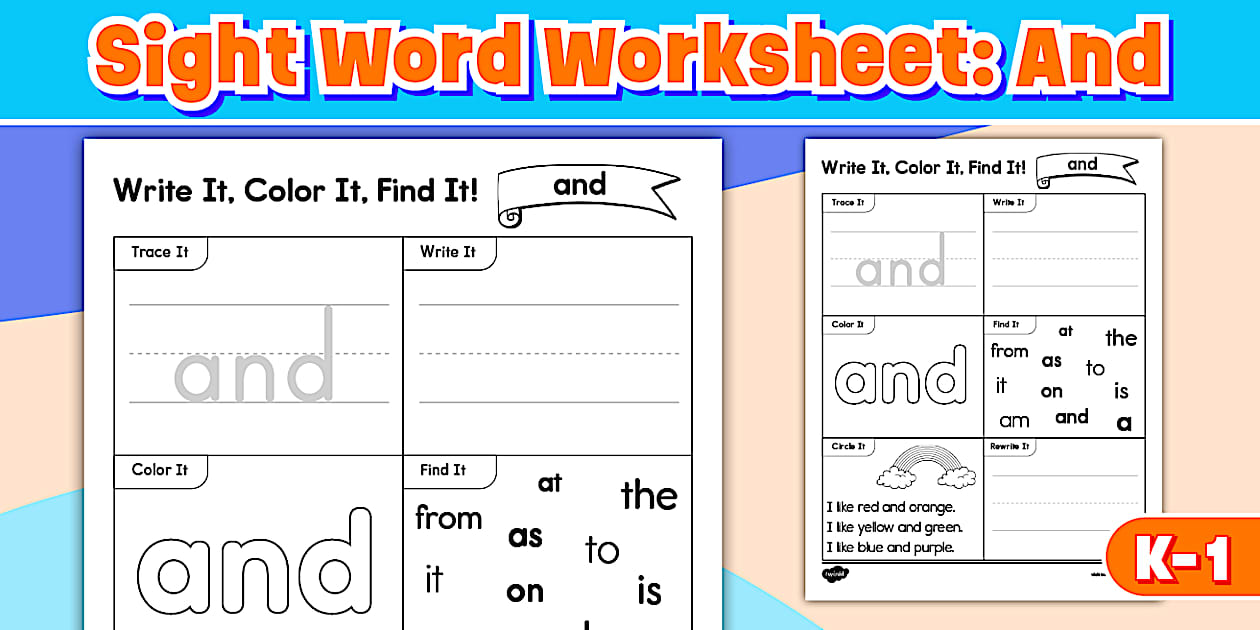 Write It, Color It, Find It! "And" Sight Word Worksheet
