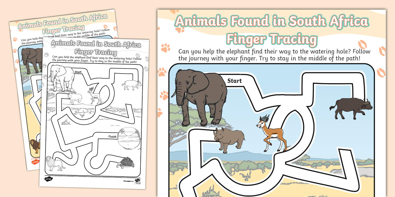 Animals Found in South Africa Finger Tracing Activity