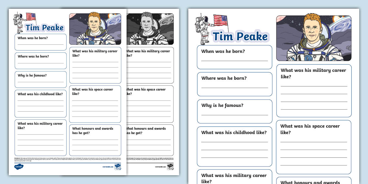 KS1 Tim Peake Fact File Template (Teacher-Made) - Twinkl