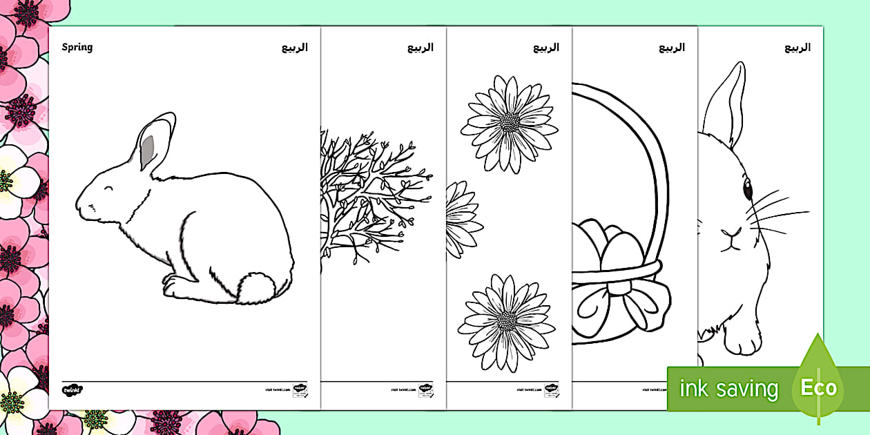 Spring Colouring Sheets Arabic/English - Spring Colouring Sheets