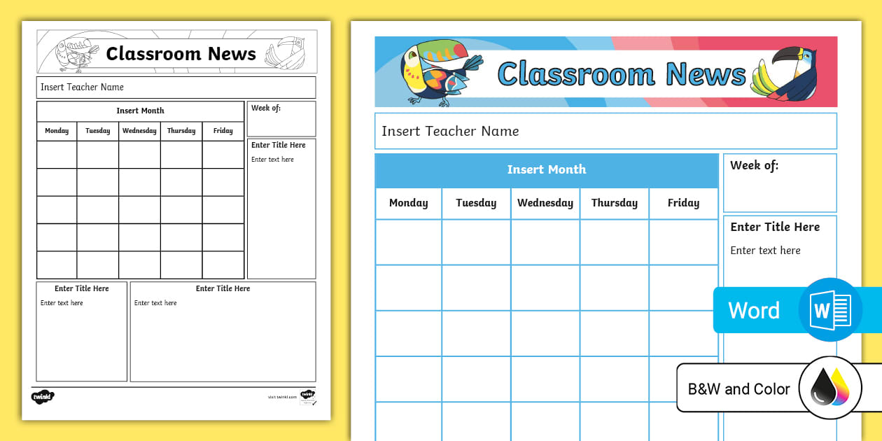 Editable Tropical Toucans Theme Newsletter (teacher made)