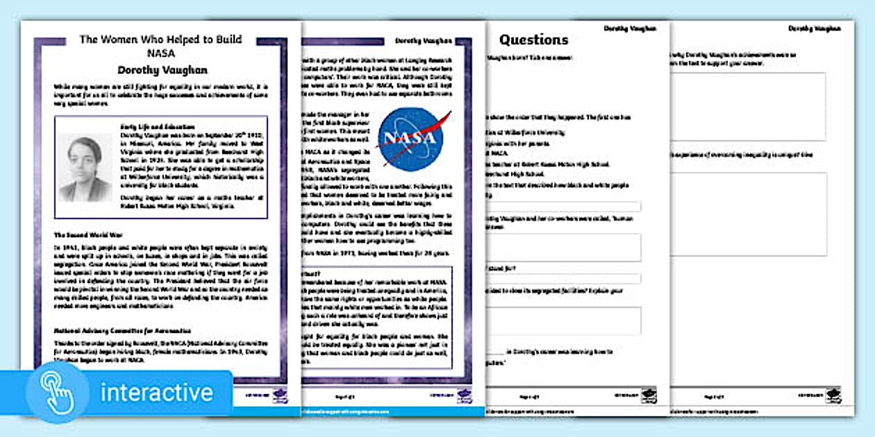 Interactive PDF: The Women Who Helped to Build NASA Reading Comprehension