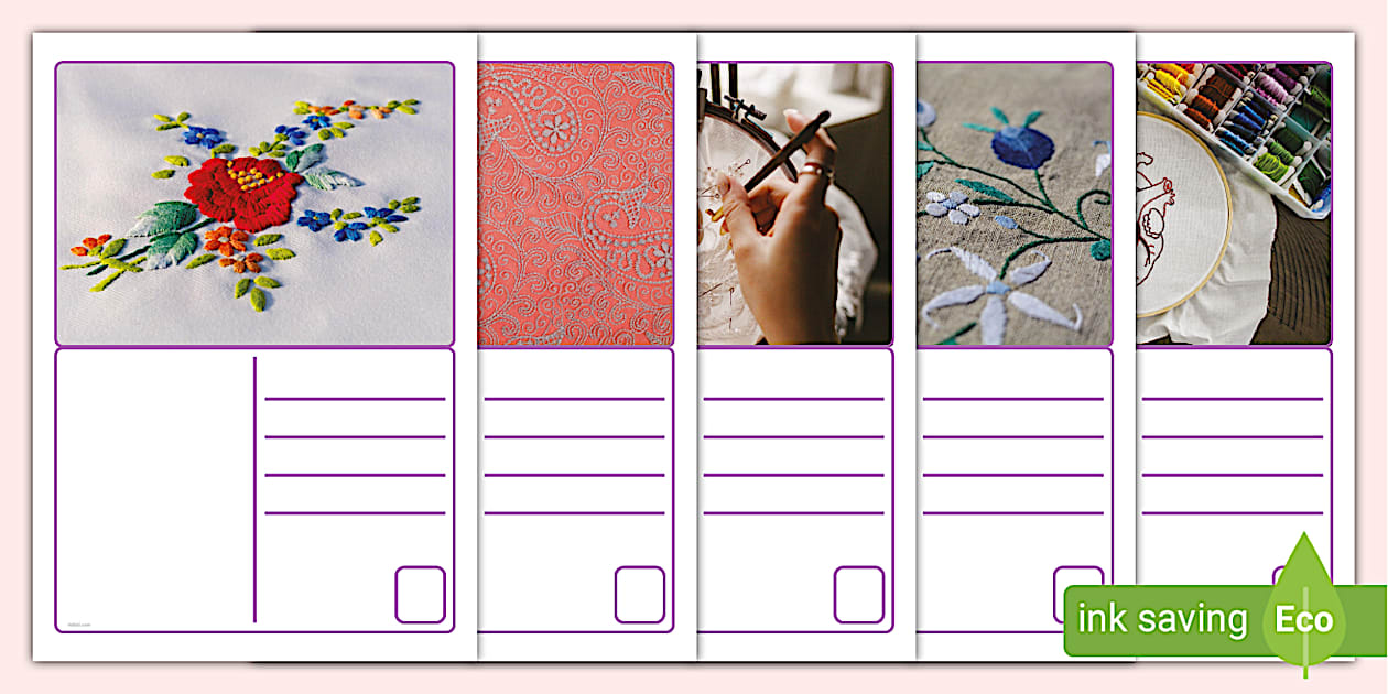 Embroidery-Themed Postcards for Kids - Printable Fun