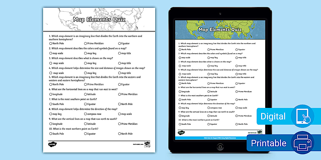 Sixth Grade Map Elements Quiz (teacher made) - Twinkl