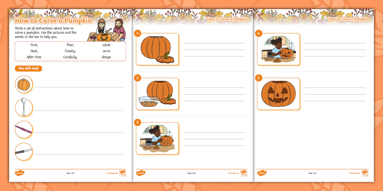 Carving a Pumpkin Instructions Template - KS1 (teacher made)