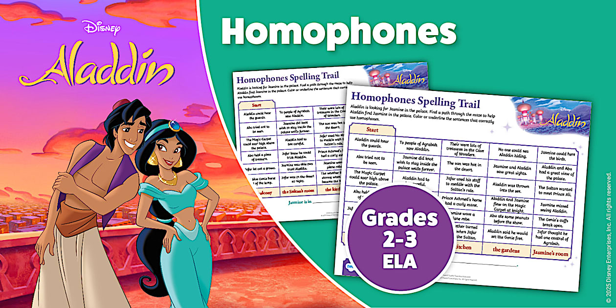 Aladdin: Homophones Spelling Maze for 2nd-3rd Grade