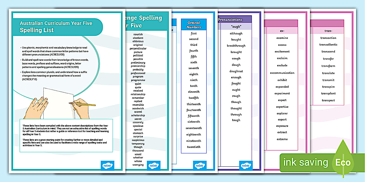 Australian Curriculum Aligned Year Five Spelling Words