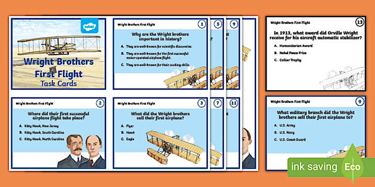 Wright Brothers First Flight Task Cards (teacher made)