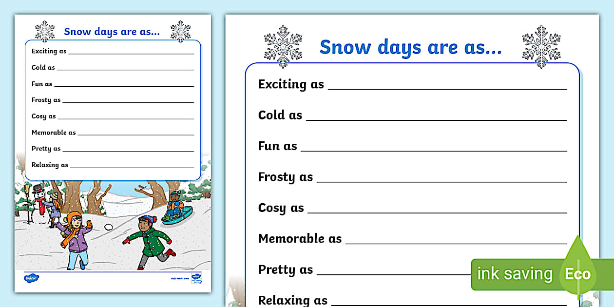Snow Day Simile Poem Template (teacher made) - Twinkl