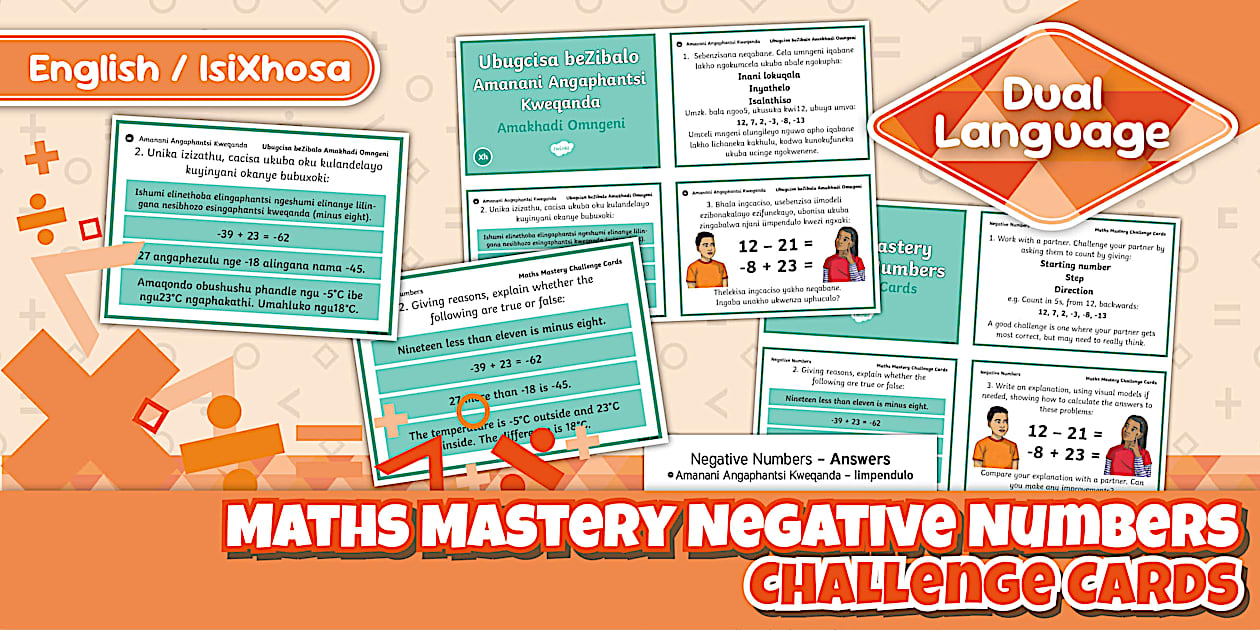 Grade 4 Maths Mastery Negative Numbers Challenge Cards isiXhosa/English ...