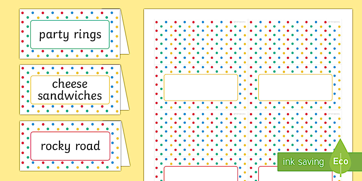 Editable Spotty Themed Party Food Labels (teacher made)