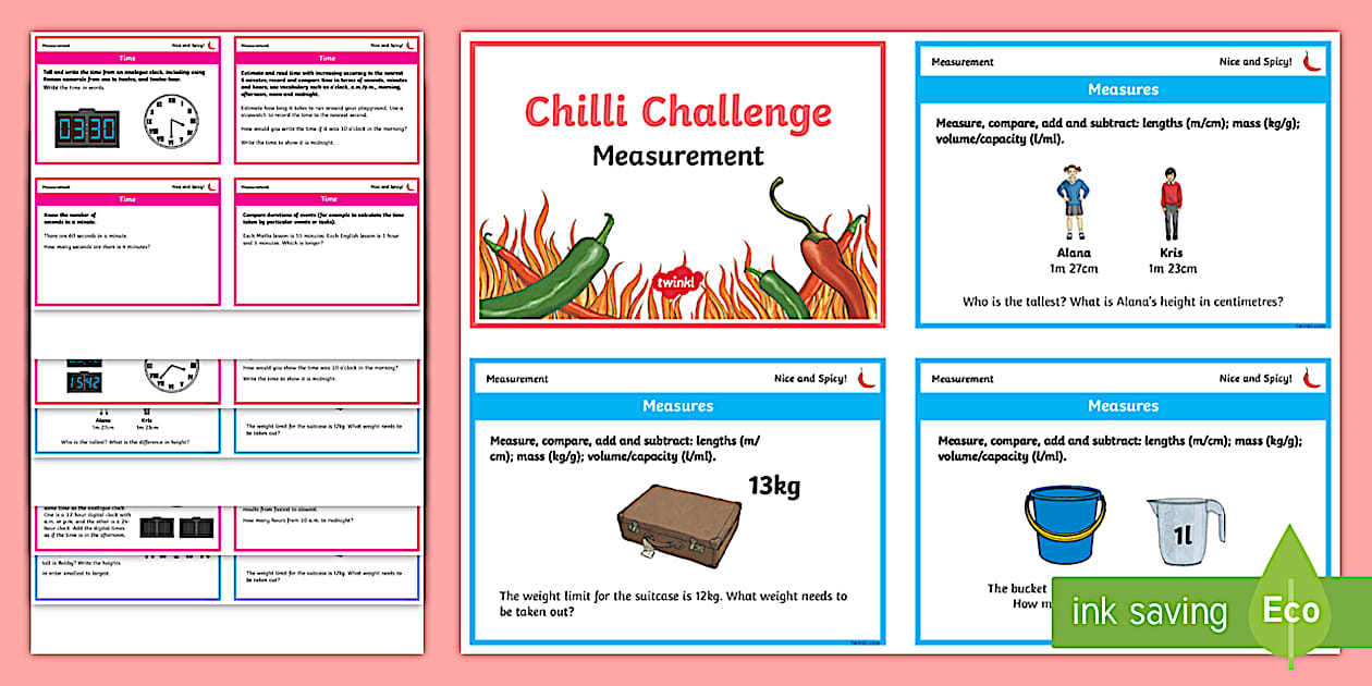 Year 3 Maths Measurement Chili Challenge Cards - Twinkl
