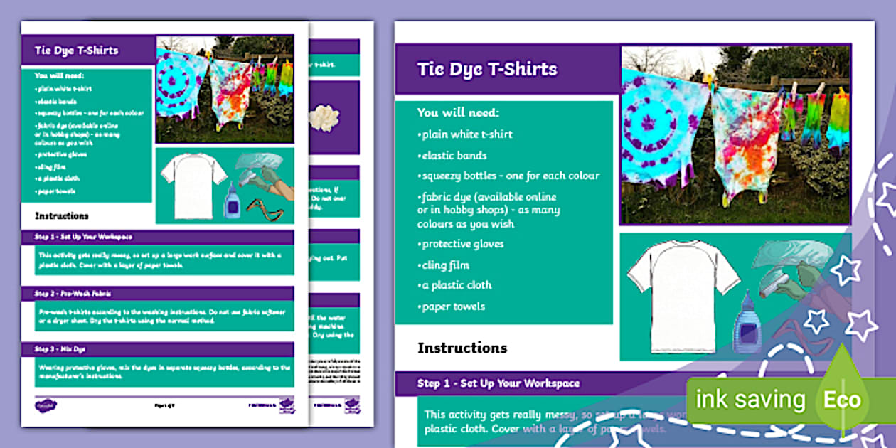 Tie Dye T-Shirts Craft Instructions (teacher made) - Twinkl
