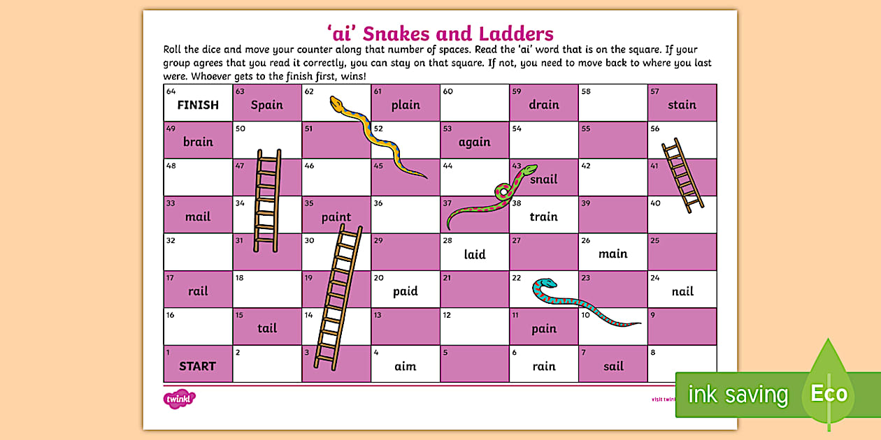 Editable 'ai' Snakes and Ladders Game - Twinkl