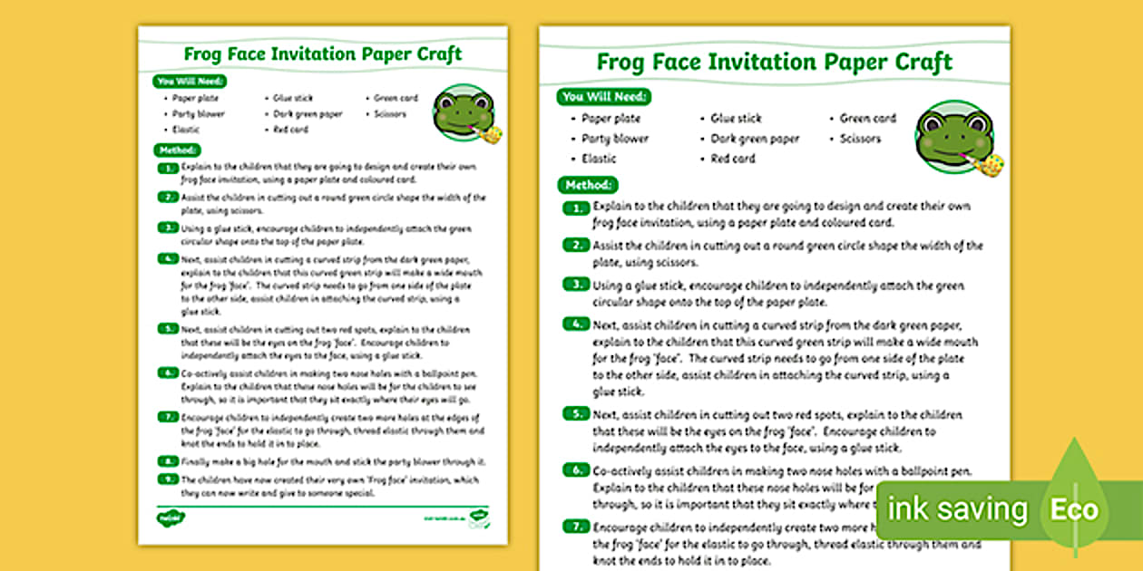 TAS Frog Face Invitation Paper Craft (Hecho por educadores)