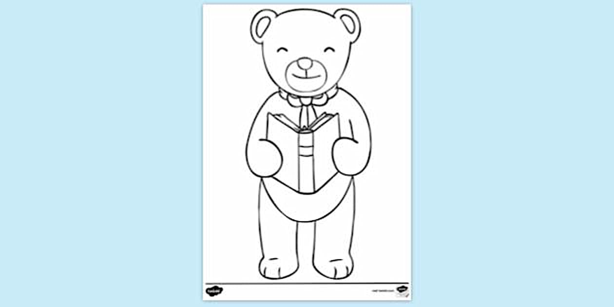 Teddy Bear Reading Colouring | Colouring Sheets - Twinkl