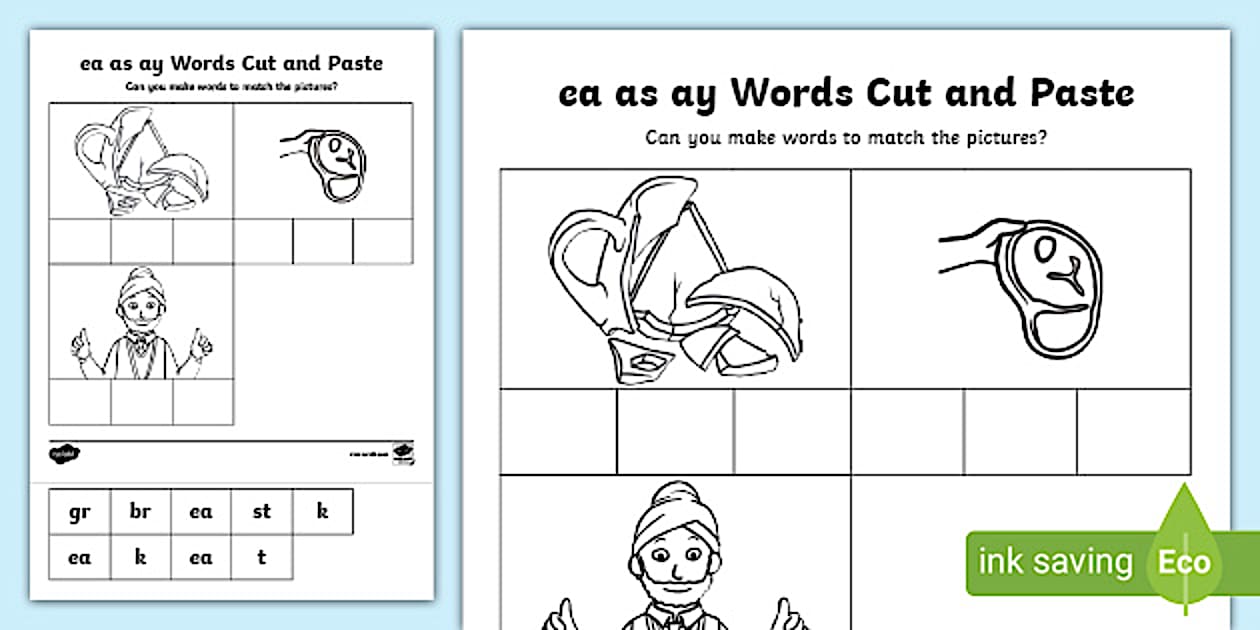 'ea' as 'ay' Sound Cut and Stick Worksheet (teacher made)