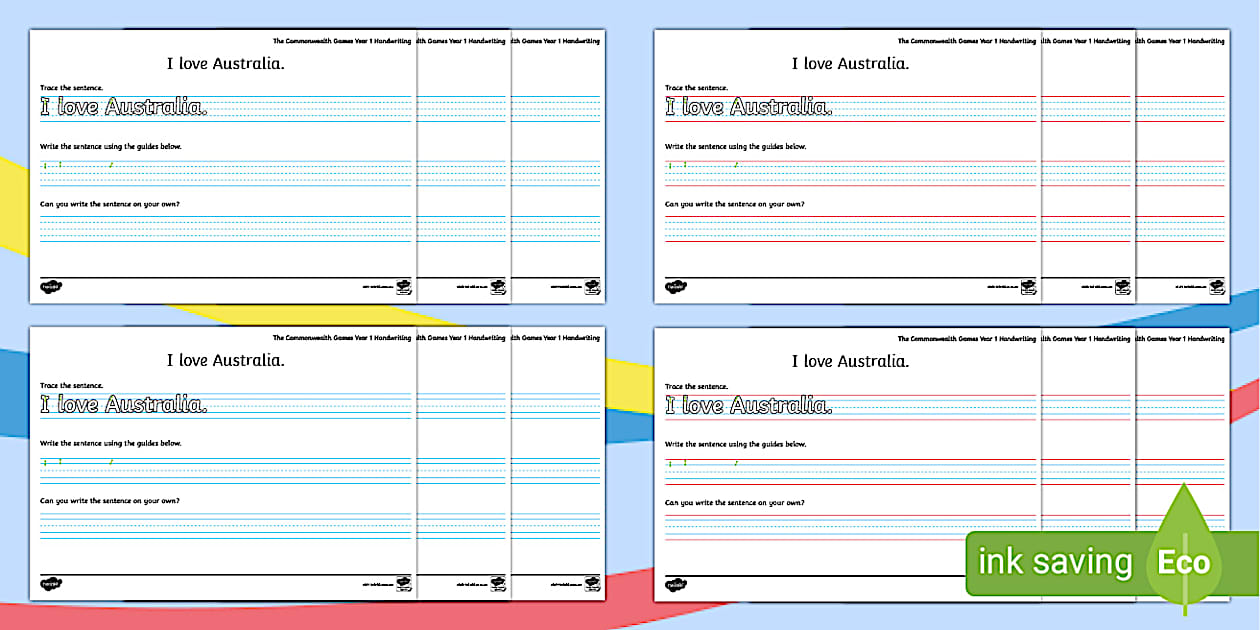 QLD The Commonwealth Games Year 1 Handwriting Practice Worksheet
