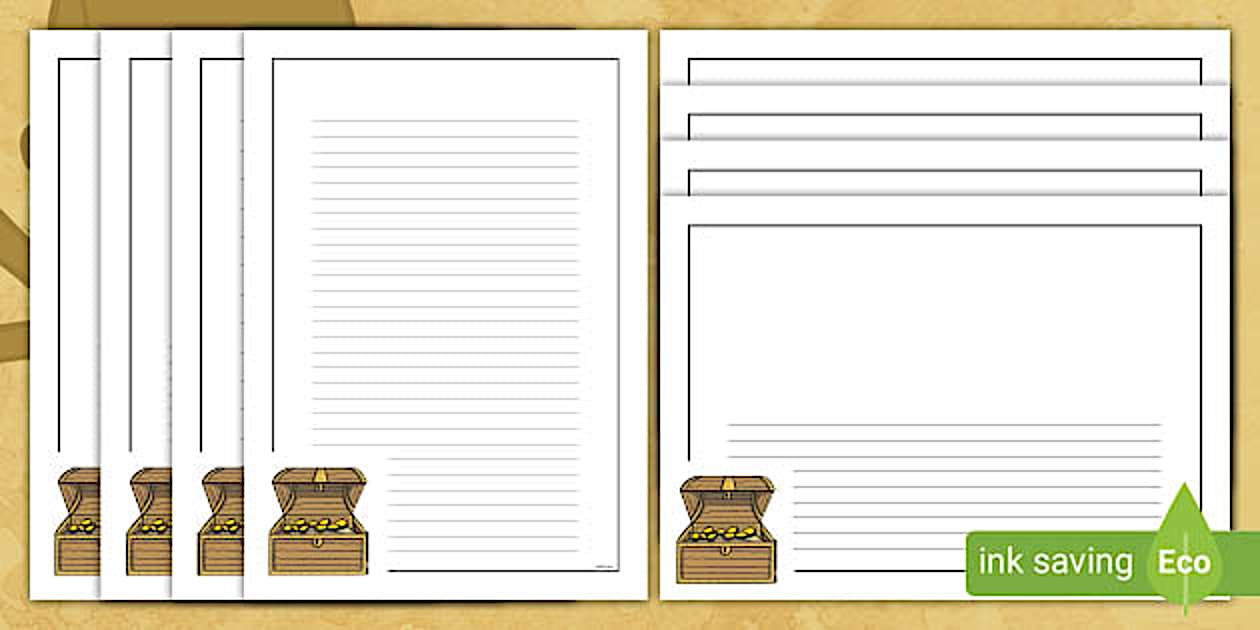 Editable Pirate Treasure Chest Portrait Page Borders