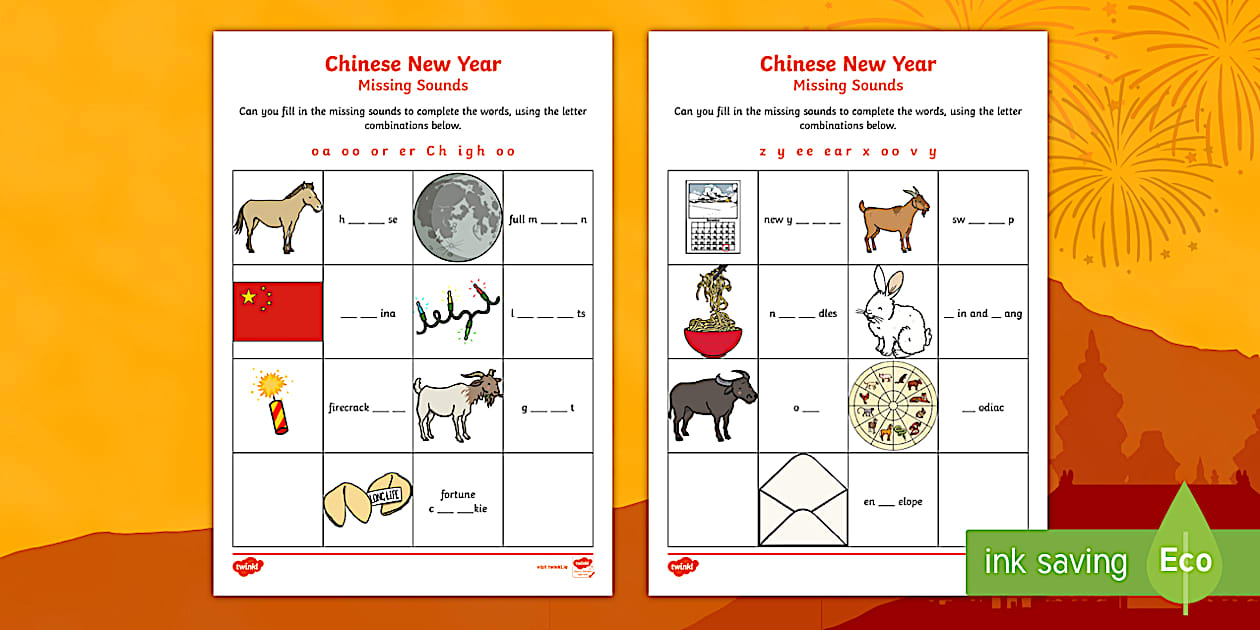 Chinese New Year Missing Sounds Worksheet