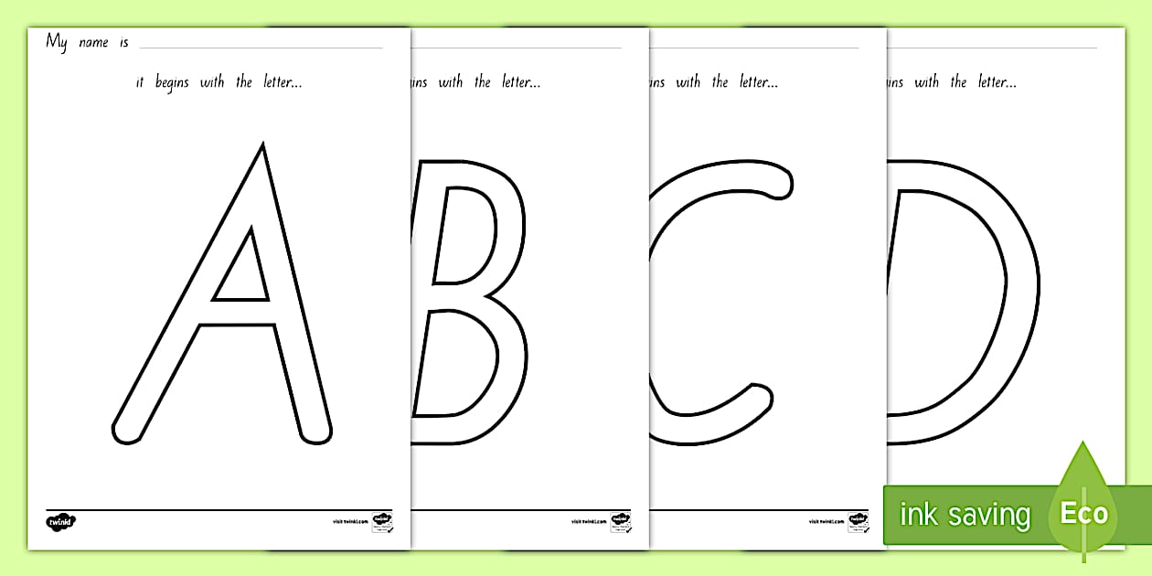'My name begins with the letter...' Big Letter Colouring Sheets - 'My name
