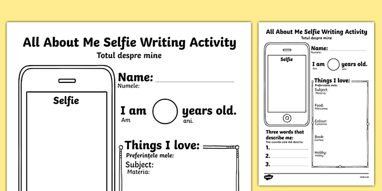 All About Me Selfie Writing Worksheet / Worksheet Romanian Translation