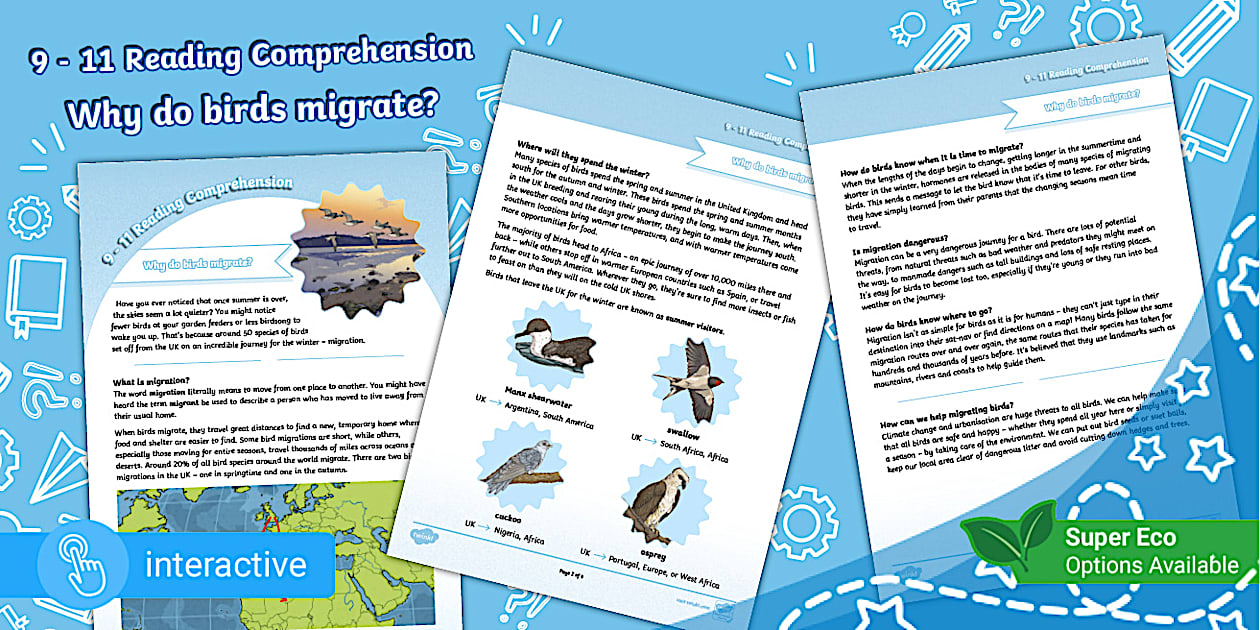 Why do birds migrate? Reading Comprehension (Ages 9 - 11)