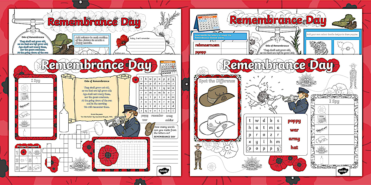 Remembrance Day Activity Mats Pack K-6