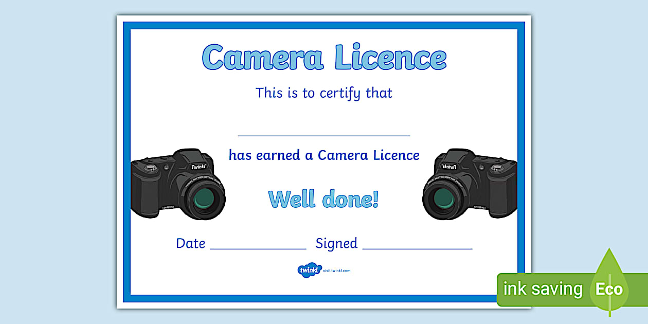 Cursive Camera Licence (teacher made) - Twinkl