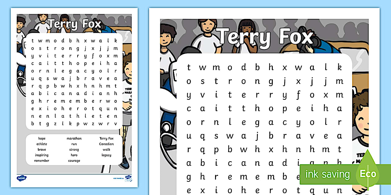 Terry Fox Word Search I Twinkl Canada Resources - Twinkl