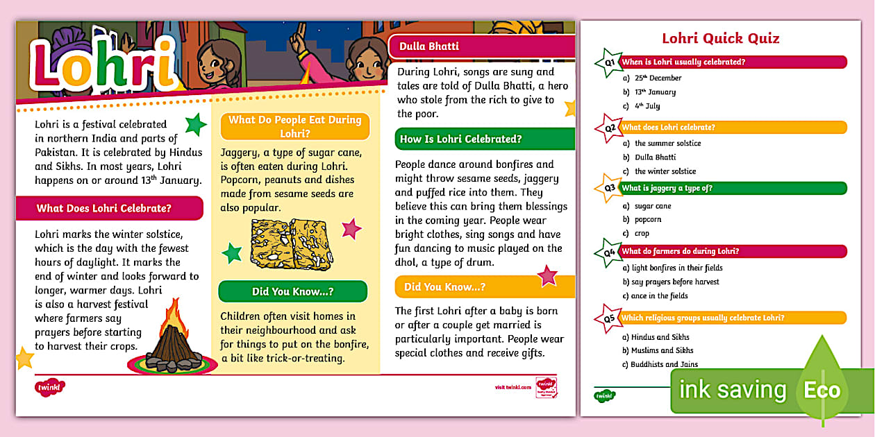 KS1 Lohri Fact File and Quiz (teacher made) - Twinkl