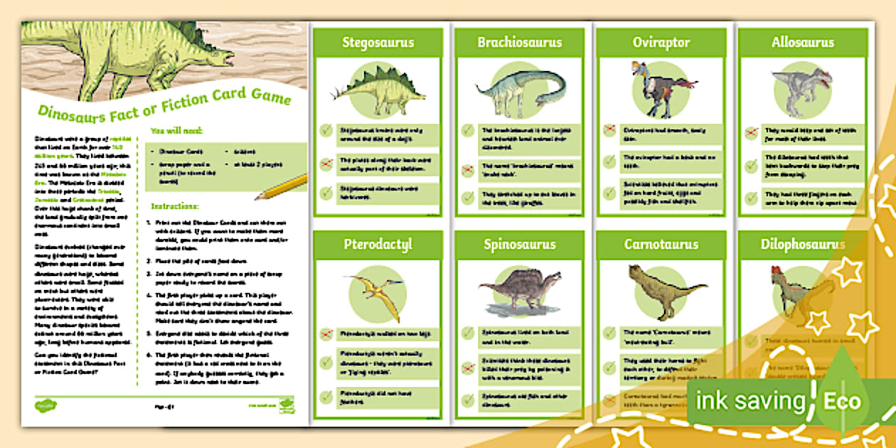 Dinosaurs Fact or Fiction Card Game (Ages 7 - 11) - Twinkl