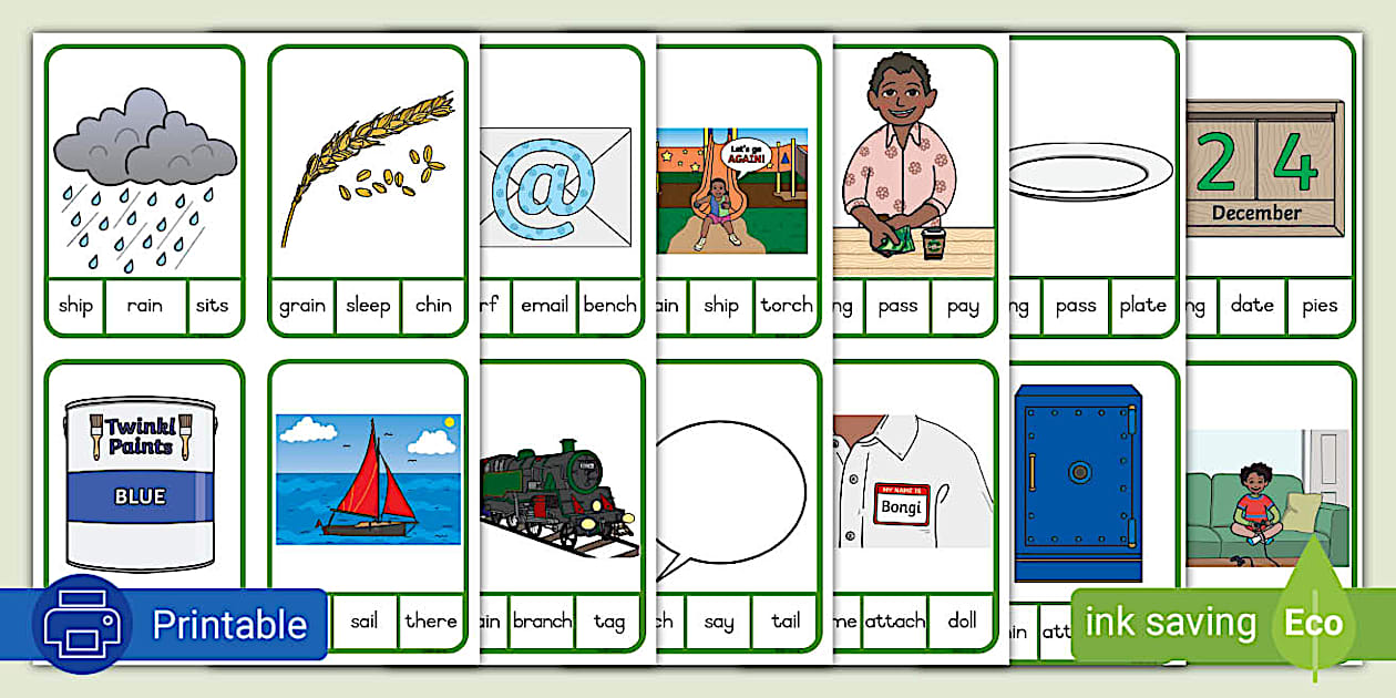 Grade 3 Phonics: ai, ay, a-e peg card activity - Twinkl