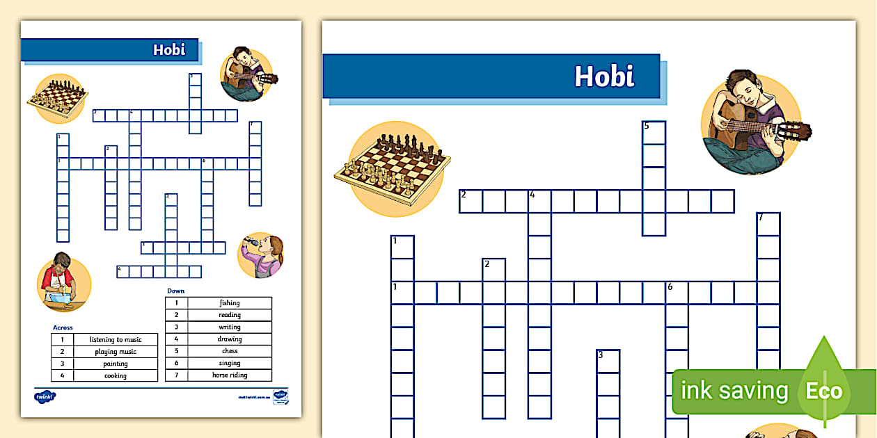 Hobbies Crossword Indonesian (teacher made) - Twinkl
