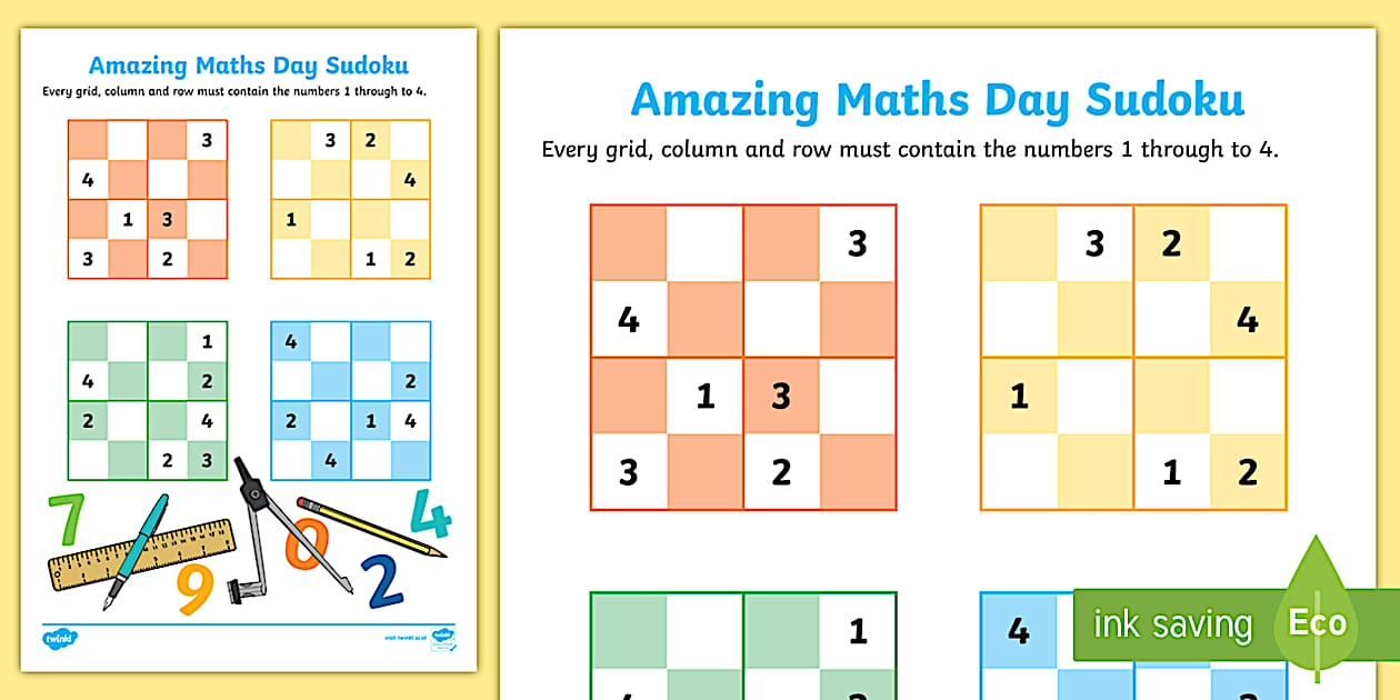 Cursive First Level Amazing Maths Day Sudoku Worksheet