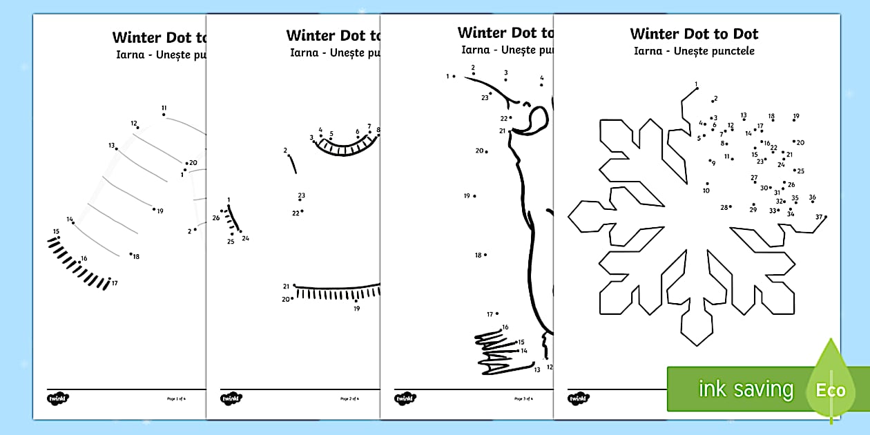 Winter Themed Dot to Dot Worksheet / Worksheets English/Romanian
