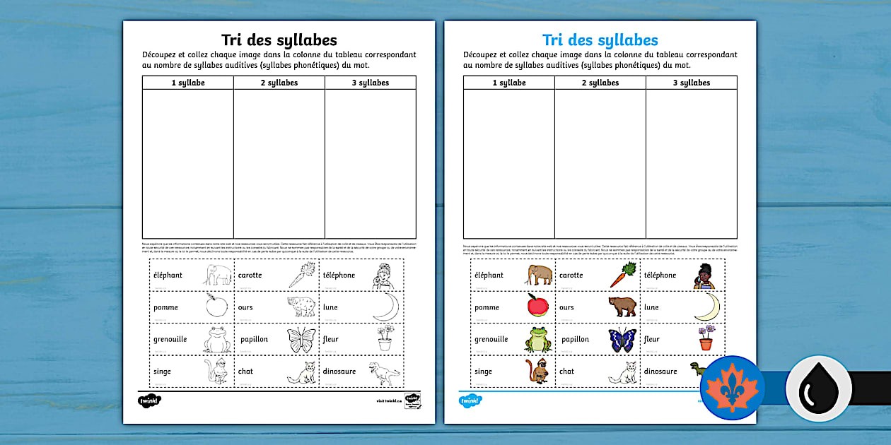 Compteur de Syllabes : Fiche de Tri en Français | Twinkl