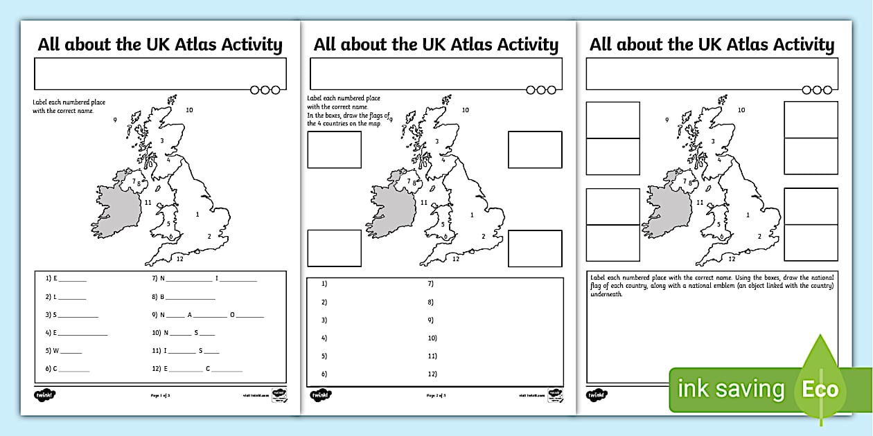 UK Atlas Worksheet / Worksheet (teacher made) - Twinkl