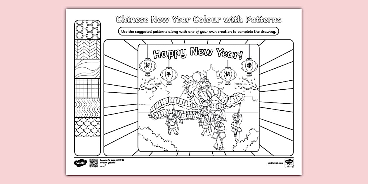Chinese New Year Colour with Patterns Activity - Twinkl
