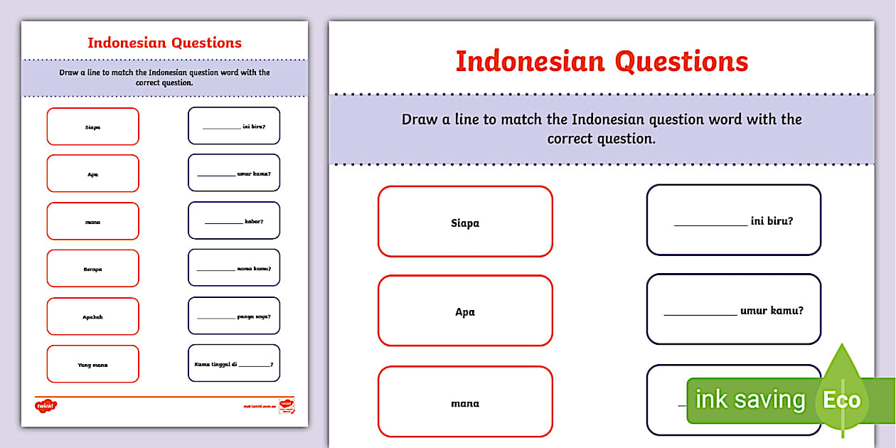 Question Words Matching Activity Indonesian (teacher made)